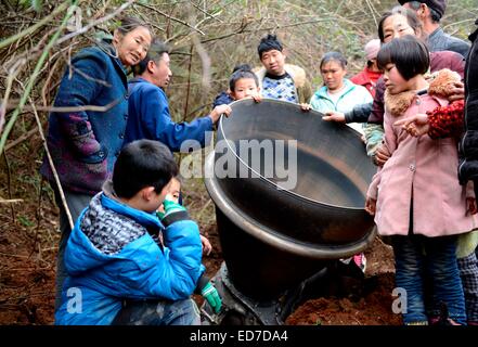 The wreckage of Long March 3A drops in Fuquan, Guizhou, China on 31th ...