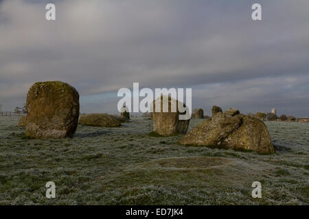 The Bronze Age stone circle Long Meg and her Daughters on a frosty ...