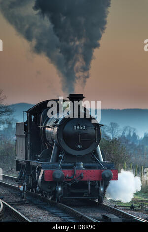 Preserved class 8F steam locomotive No. 48305 leaving Quorn on the ...