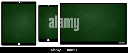 TV smartphone and tablet icons with blackboard texture screen Stock ...
