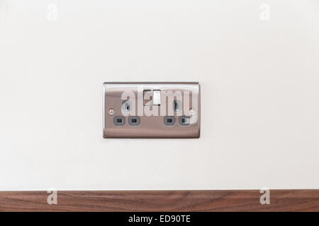 British wall double plug socket Stock Photo - Alamy