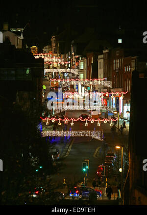 Christmas lights and decorations in Guildford High Street, town centre ...