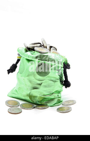 Bank Bag With Money Spilling Out Isolated on White Stock Photo - Alamy