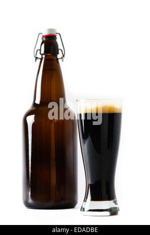 Dark Stout beer with bottle on white Stock Photo - Alamy