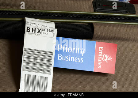 Emirates Priority Business Class Luggage Tag On A Suitcase Stock Photo ...