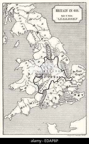 Map of England showing the Anglo-Saxon kingdoms and Danish districts in ...
