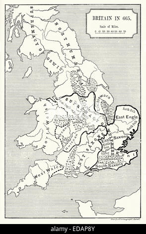 MAP OF ENGLAND SHOWING THE ANGLO-SAXON KINGDOMS AND DANISH DISTRICTS ...