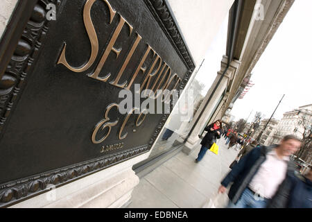 Selfridge & Co sign outside the store on Oxford Street, Central London ...