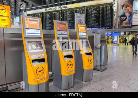 Lufthansa self checkin machines at the Frankfurt International Airport ...