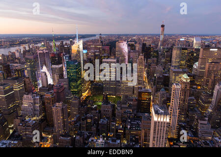 Overhead view of New York City street scene with Yellow taxi cab and ...