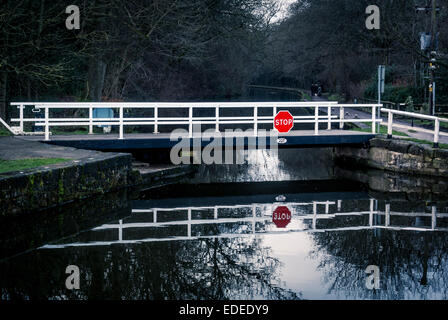 swing bridge at the canal lock Stock Photo - Alamy