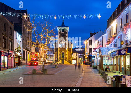 Keswick at dusk, with Christmas lights, Lake District National Park ...