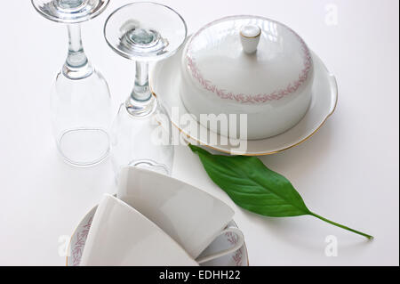 stack of cups and glasses on the table Stock Photo - Alamy