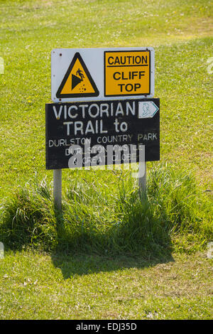 Caution cliff top warning sign, Swanage, Dorset,UK Stock Photo - Alamy