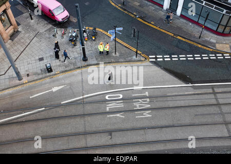 Tramlines, road markings, junctions, pedestrians, roads Stock Photo - Alamy
