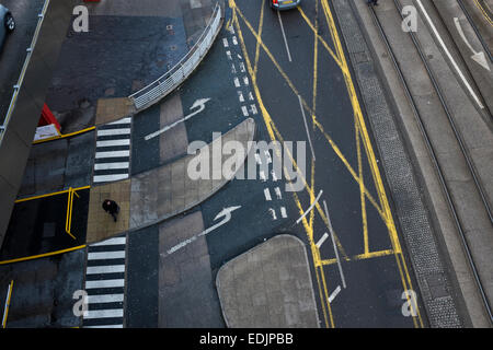 Tramlines, road markings, junctions, pedestrians, roads Stock Photo - Alamy