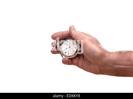 A senior man holding a silver pocket watch Stock Photo - Alamy