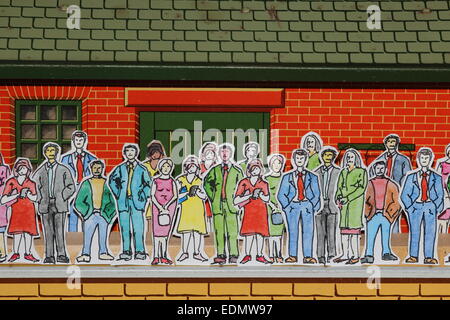 the crowd people waiting cardboard cutout ink line and watercolour ...