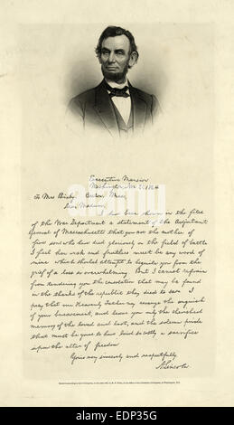 Letter from Abraham Lincoln to Mrs. Bixby, with bust-length Stock Photo ...
