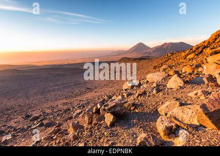 Sunset seen from the hills of Cerro Toco volcano, San Pedro de Atacama ...