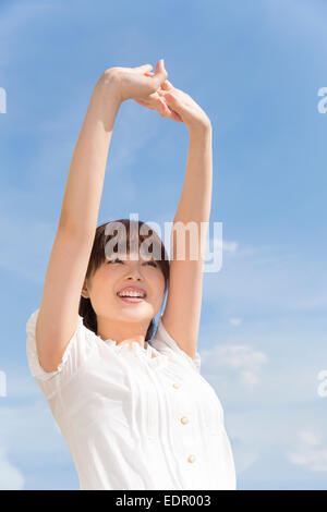 Young Asian women stretching arms exercise warm up fitness wellness ...