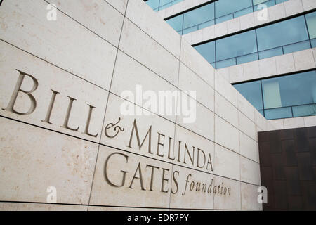 A logo sign at the headquarters of the Bill and Melinda Gates ...
