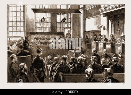 Engraving of trial in Old Bailey court room from Victorian era Stock ...