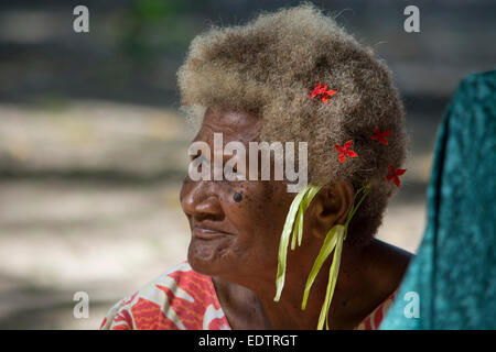 Melanesia, Vanuatu, Rano Island. Village man in traditional wooden ...