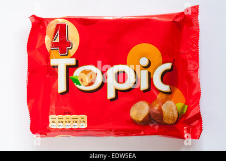 Topic chocolate bar on white background with open cut up bar by the ...