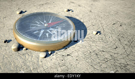 A vintage compass made of copper with a scratched galss on an isolated ...
