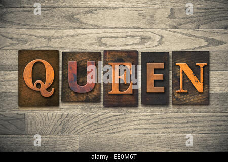 The word QUEEN concept written in colorful retro shapes and colors ...