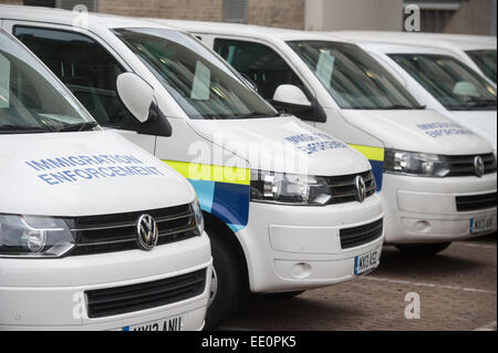 Immigration enforcement vans stand parked in at Home Office immigration ...