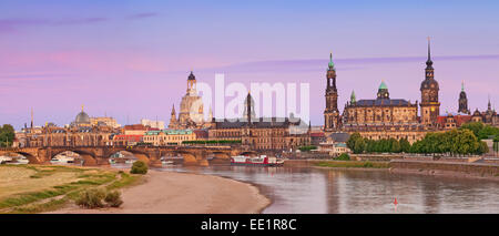 Dresden. Panoramic image of Dresden, Germany during sunset with Elbe ...