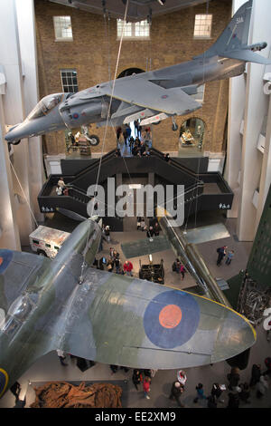 Spitfire hanging in the atrium, exhibited at the Imperial War Museum ...