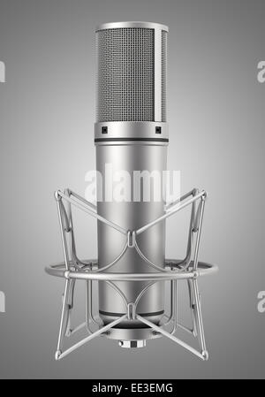Retro microphone on gray background Stock Photo - Alamy