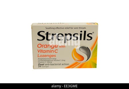 A close up of a packet of strepsils lozenges for the relief of sore ...