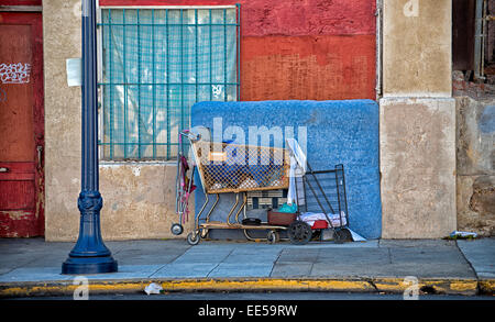 Homeless belongings on the sidewalk in the SoMa neighborhood in San ...