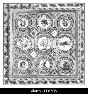 Vintage engraving of a Victorian encaustic floor tile pattern, 1855, by ...