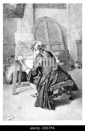 Vintage engraving of Ernest Meissonier, a French Classicist painter and ...