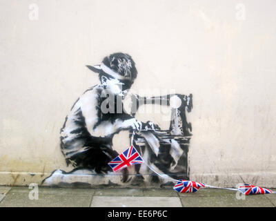 banksy boy making union flag bunting poundland turnpike lane london ...