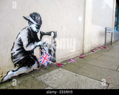 banksy boy making union flag bunting poundland turnpike lane london ...