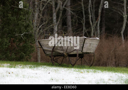 Old wooden vintage trolley with flower pots and boxes with colorful ...