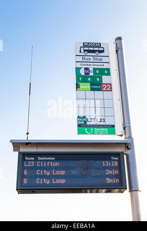 Bus stop with electronic sign. In this sign you can see the bus lines ...