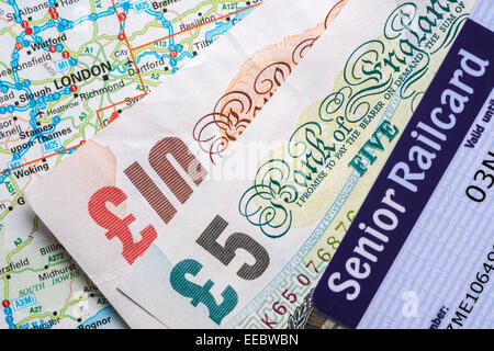 A Senior Railcard train travel discount card with train tickets stamped ...