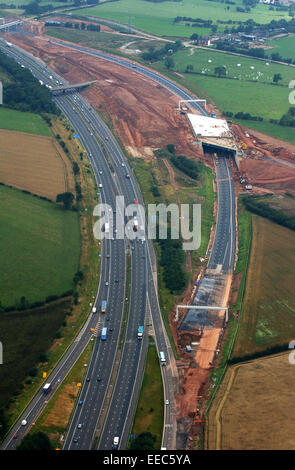 M6 Toll motorway under construction at Bridgtown Uk. aerial view road ...