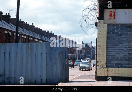 Belfast, 1972: Early peace wall separating Catholic and protestant ...