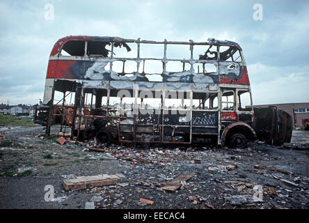 BELFAST, NORTHERN IRELAND - APRIL 1973. Hijacked burnt out Vehicles on ...