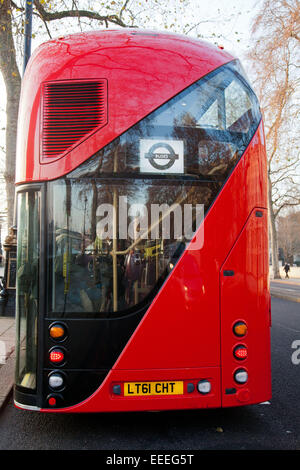 Rear view of new Routemaster London bus. Travelling east along ...
