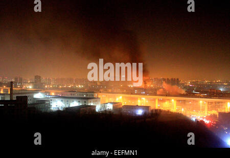 Dalian. 17th Jan, 2015. Photo taken on Jan. 17, 2015 shows a burning ...