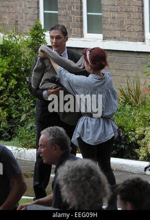 Tom Hardy films scenes for his new film 'Legend' on the Cedra Court ...